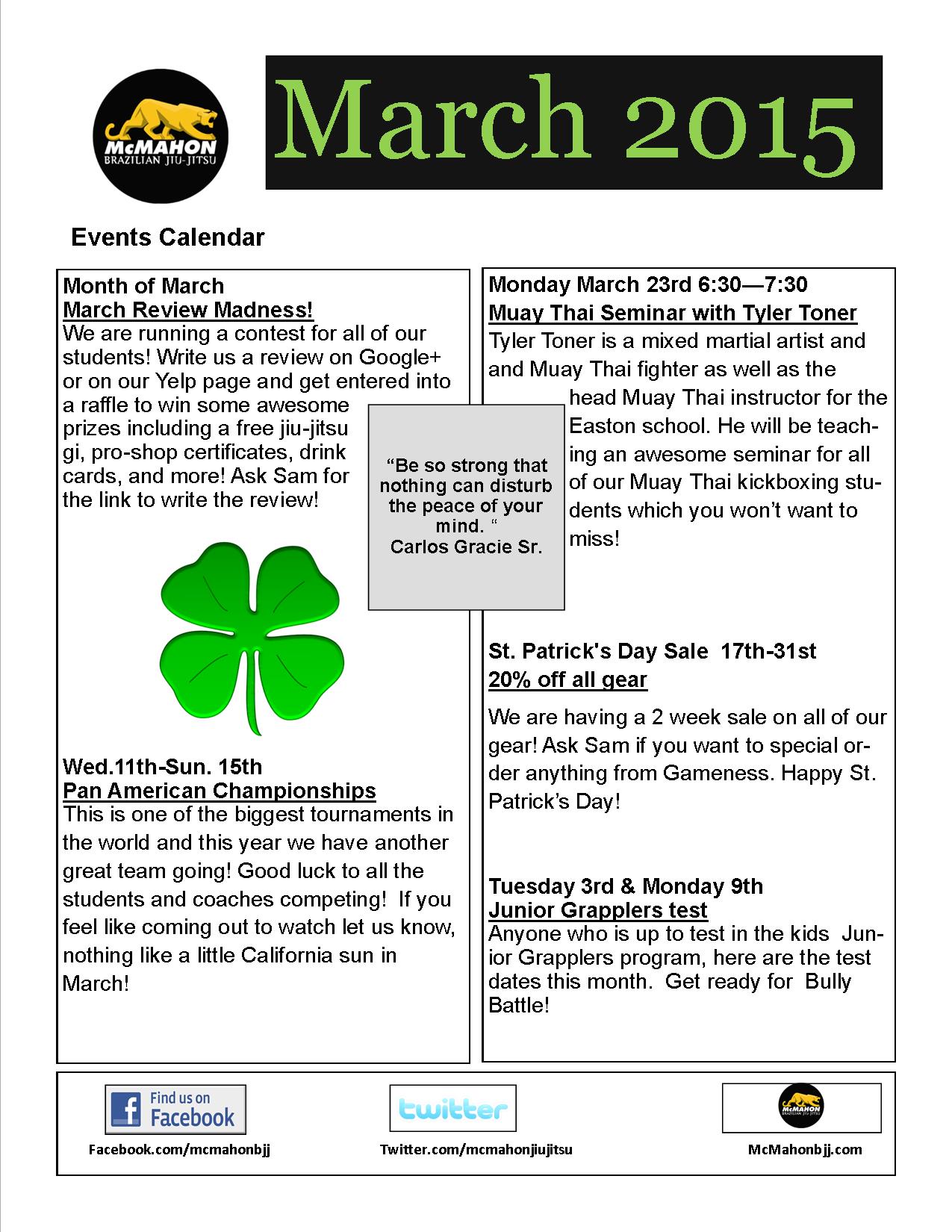 March Events - McMahon Training Center